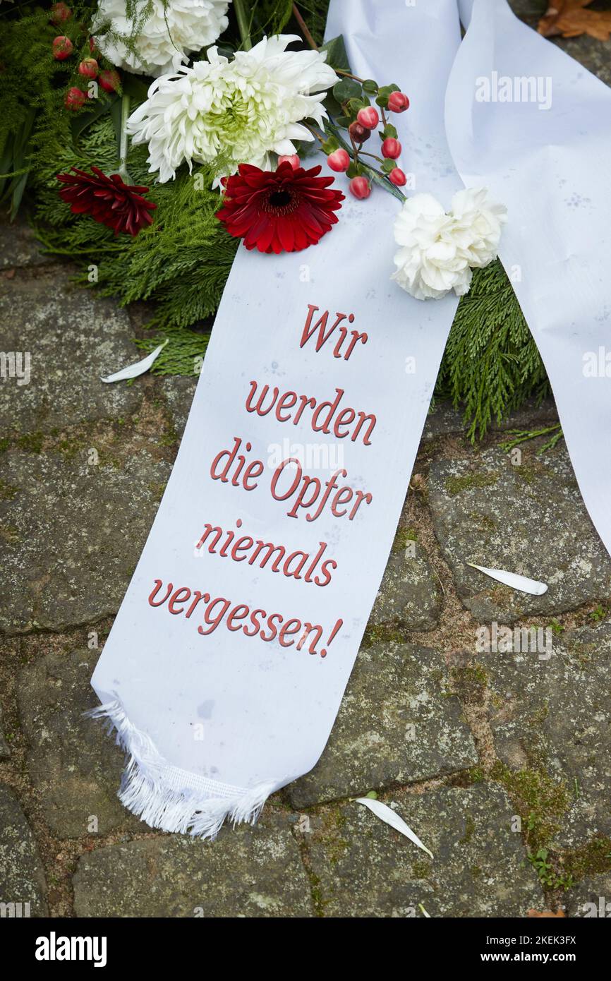 Hamburg, Germany. 13th Nov, 2022. A wreath with the slogan ""We will ...