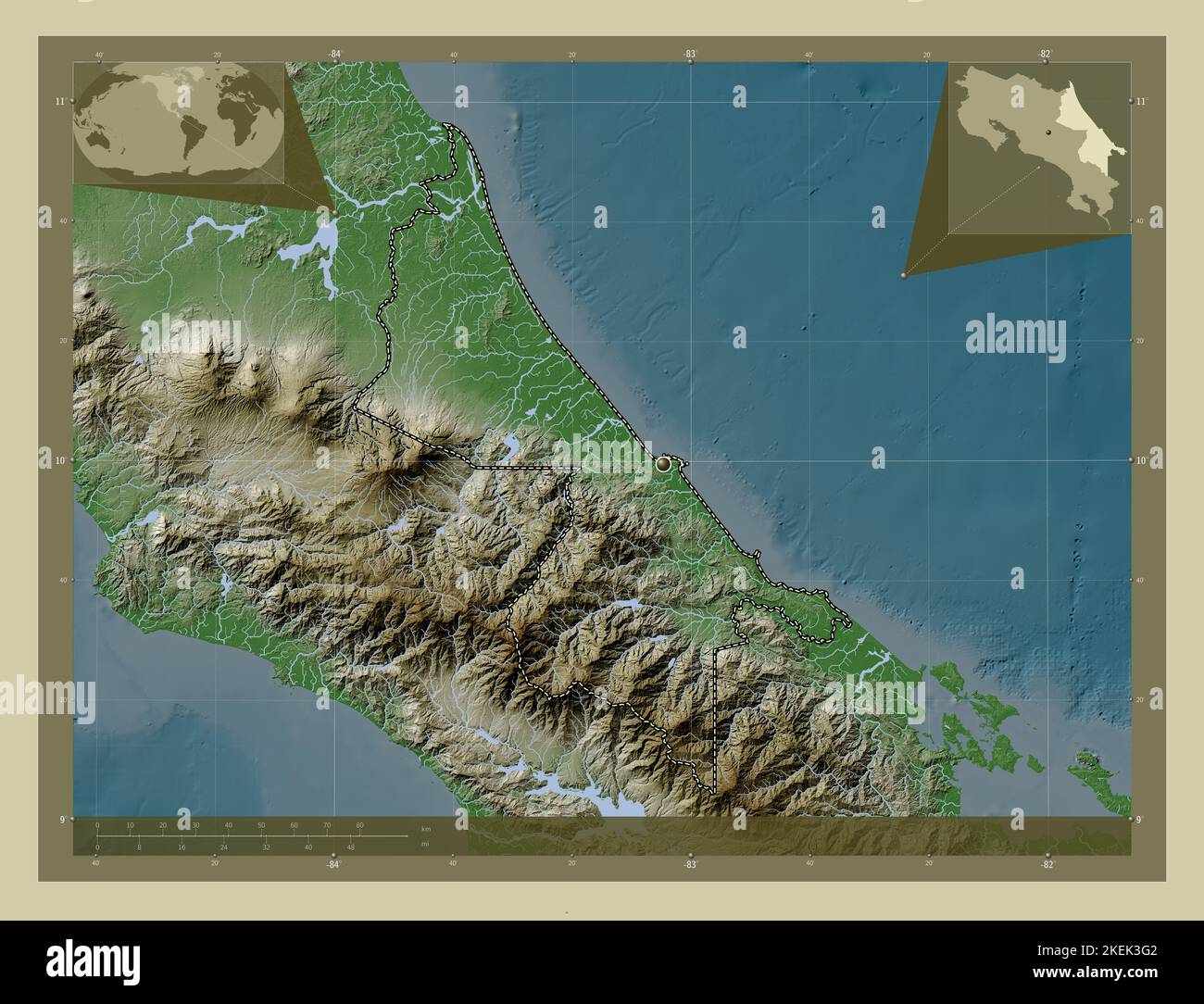 Limon, province of Costa Rica. Elevation map colored in wiki style with ...