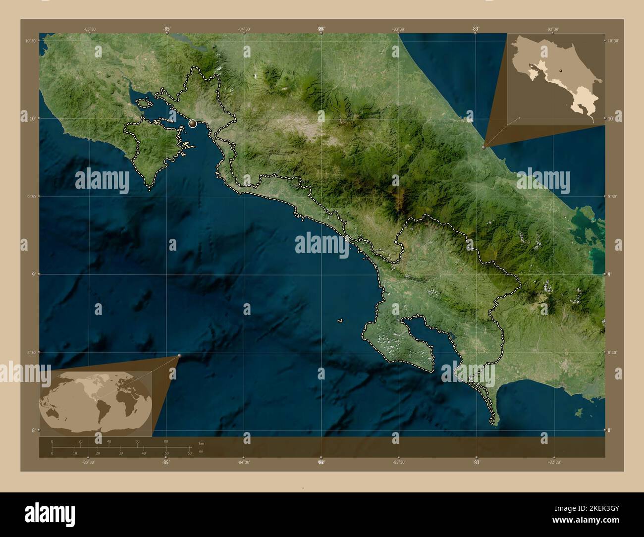 Puntarenas, province of Costa Rica. Low resolution satellite map ...