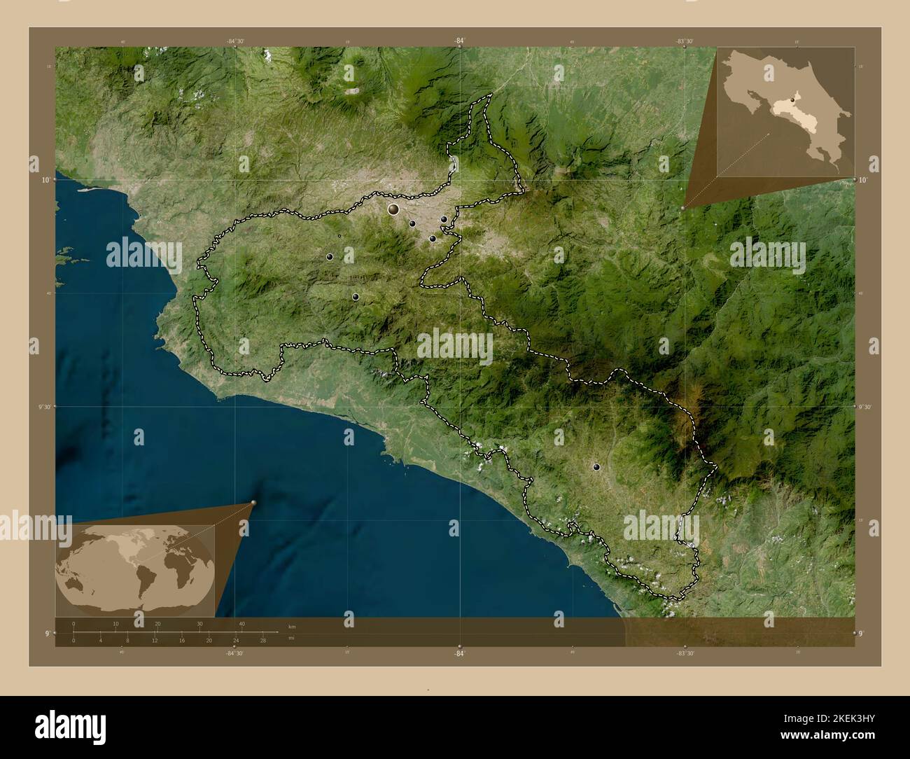 San Jose, province of Costa Rica. Low resolution satellite map ...