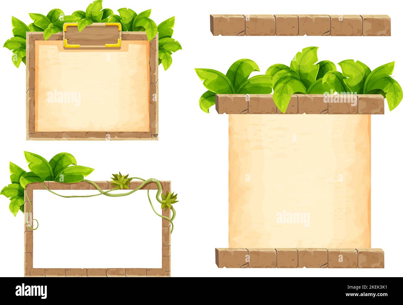 Set Stone brick frame border with old parchment jungle decorated with ...