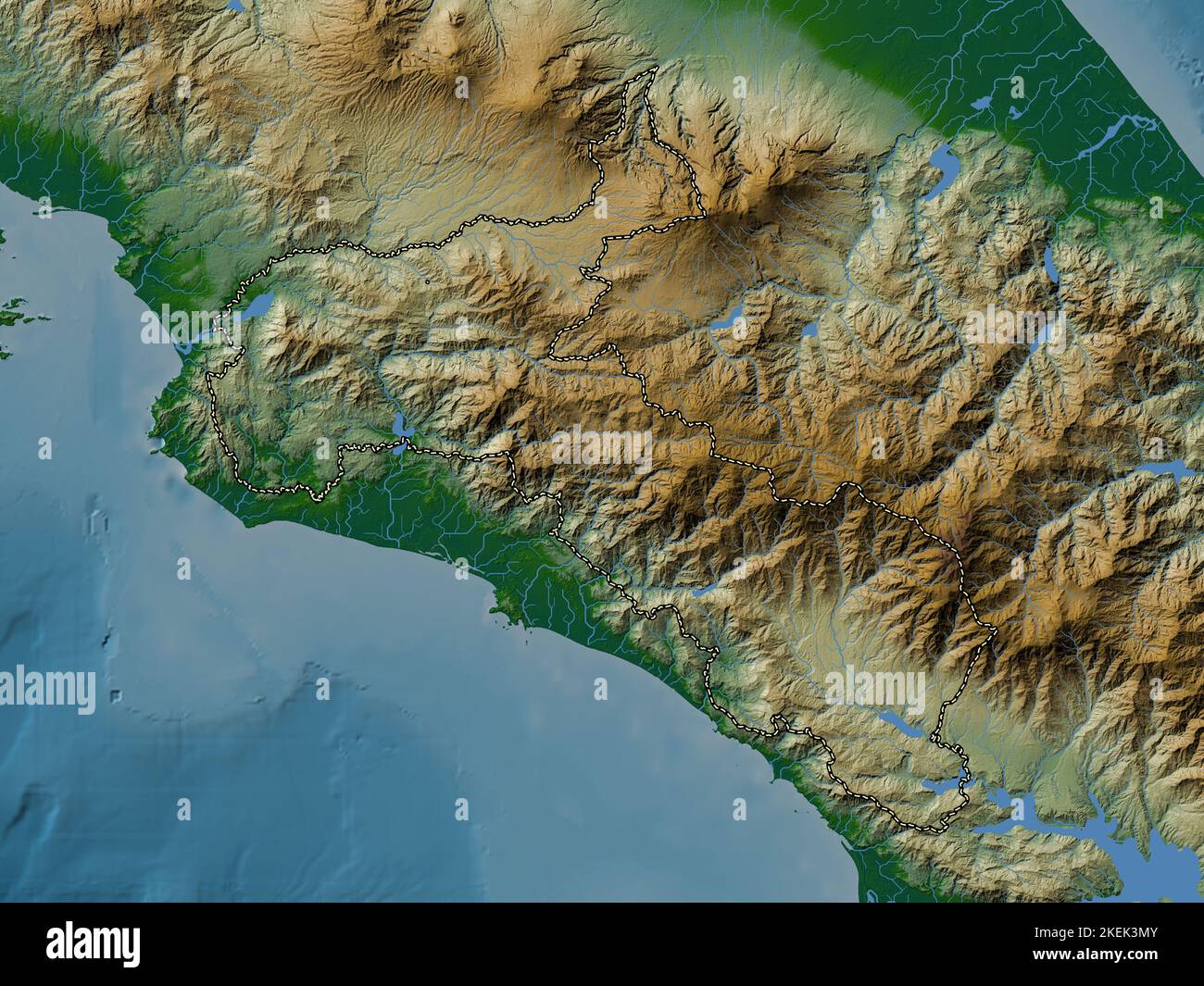 San Jose, province of Costa Rica. Colored elevation map with lakes and ...
