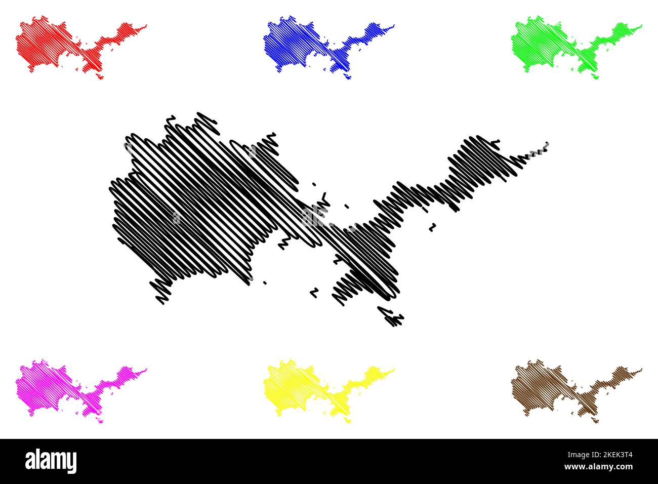 Suo-Oshima island (Japan, East Asia, Japanese archipelago) map vector illustration, scribble ...