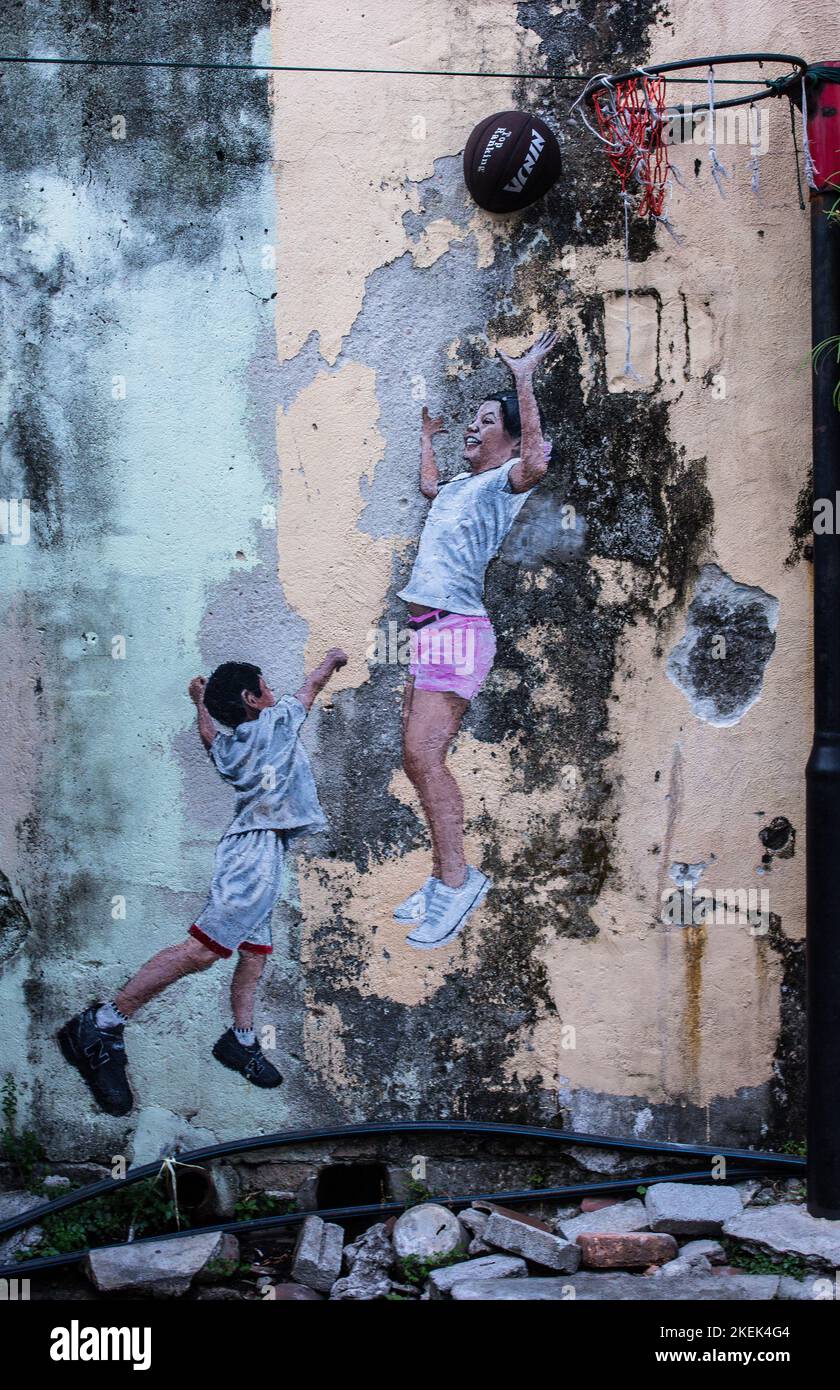 PENANG, MALAYSIA-FEB 14: Street Mural tittle 'Little Children on a ...