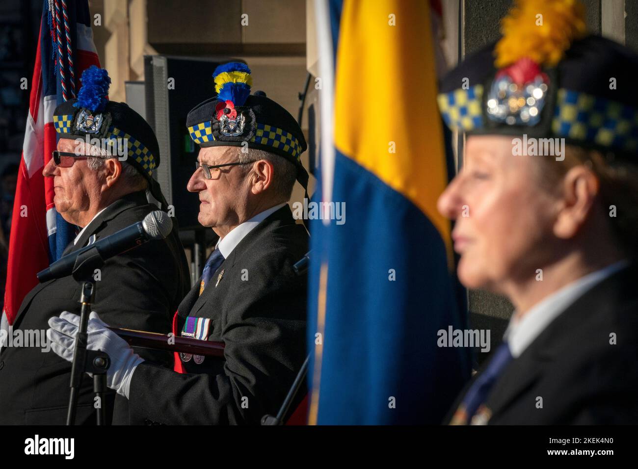Standard bearers during a Remembrance Sunday service and parade in ...