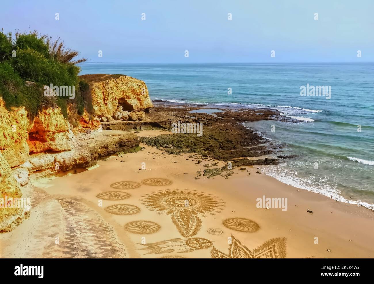 Beautiful beach sand mandala in Albufeira in Portugal Praia Maria Luisa ...