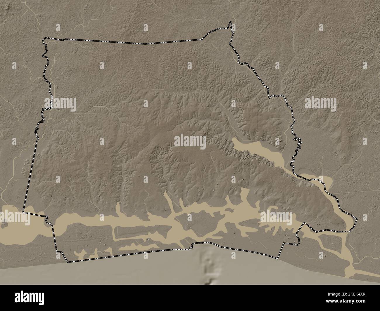 Abidjan, autonomous district of Cote d'Ivoire. Elevation map colored in ...