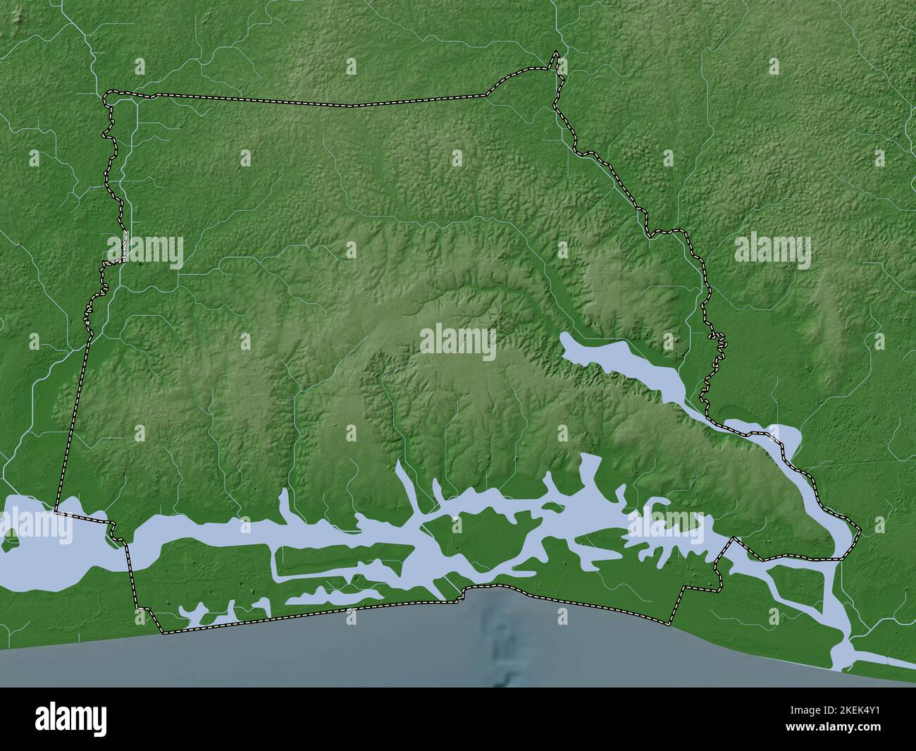 Abidjan, autonomous district of Cote d'Ivoire. Elevation map colored in ...