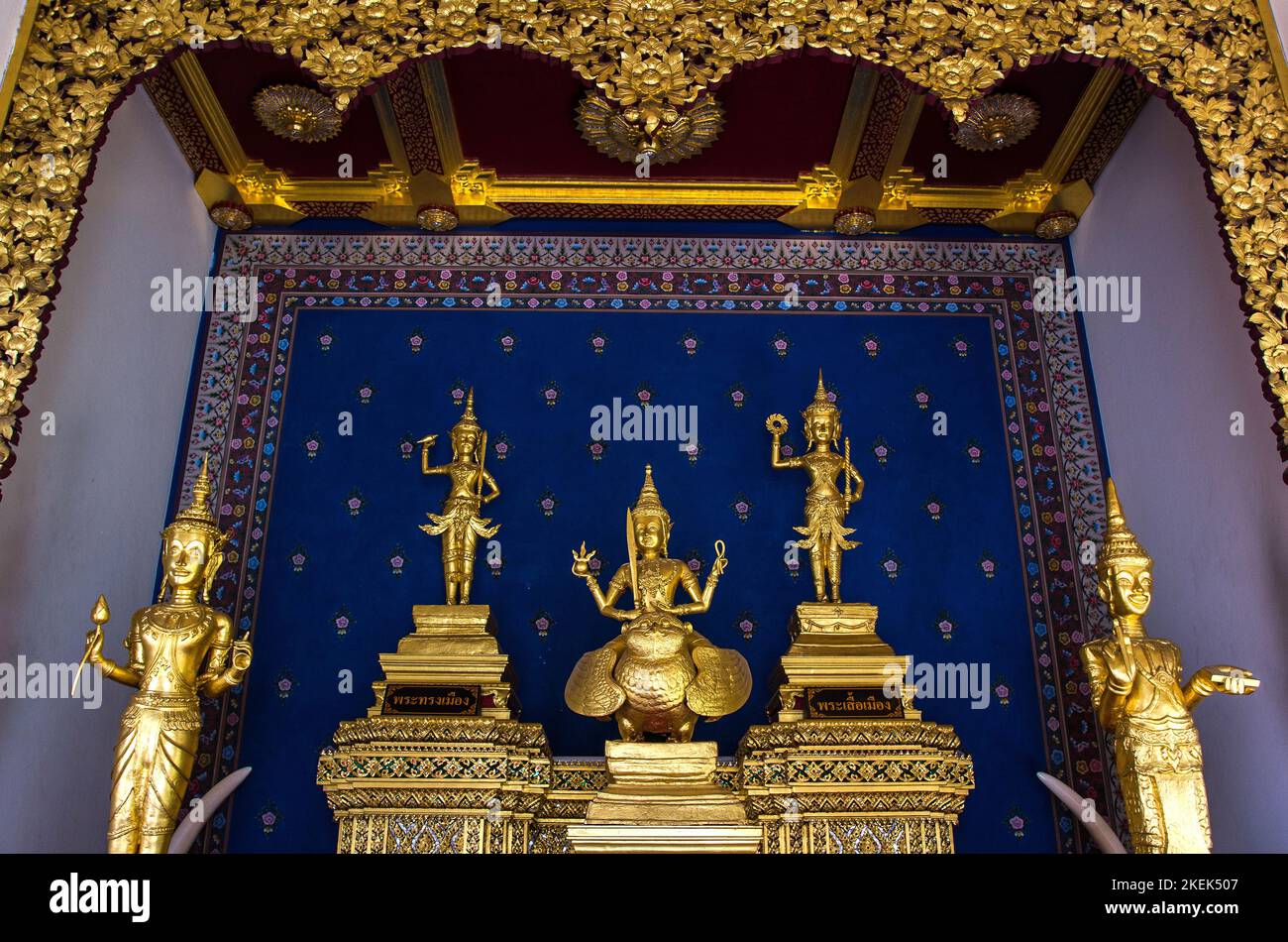 Five buddha statues is at the city pillar shrine Stock Photo - Alamy