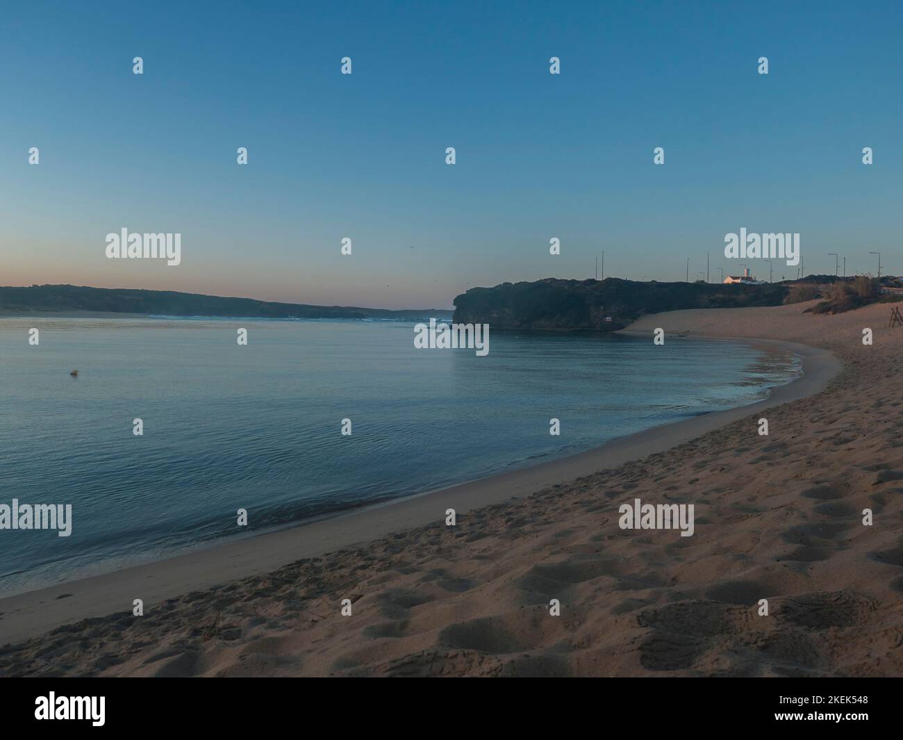 Blue hour sunrise view of Praia da Franquia sand beach at Vila Nova de ...