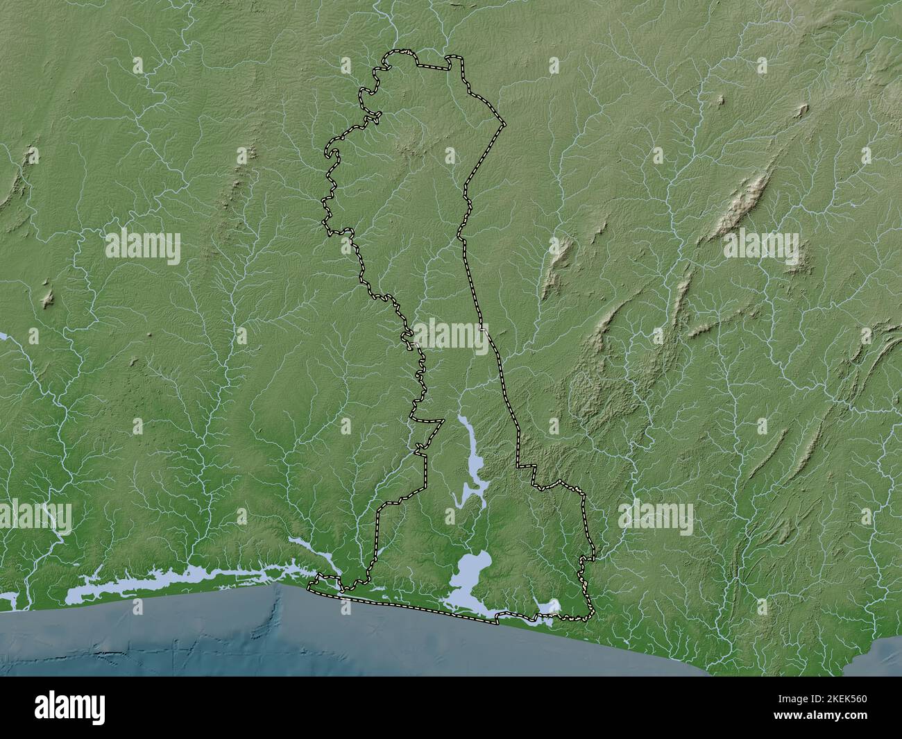 Comoe, district of Cote d'Ivoire. Elevation map colored in wiki style ...