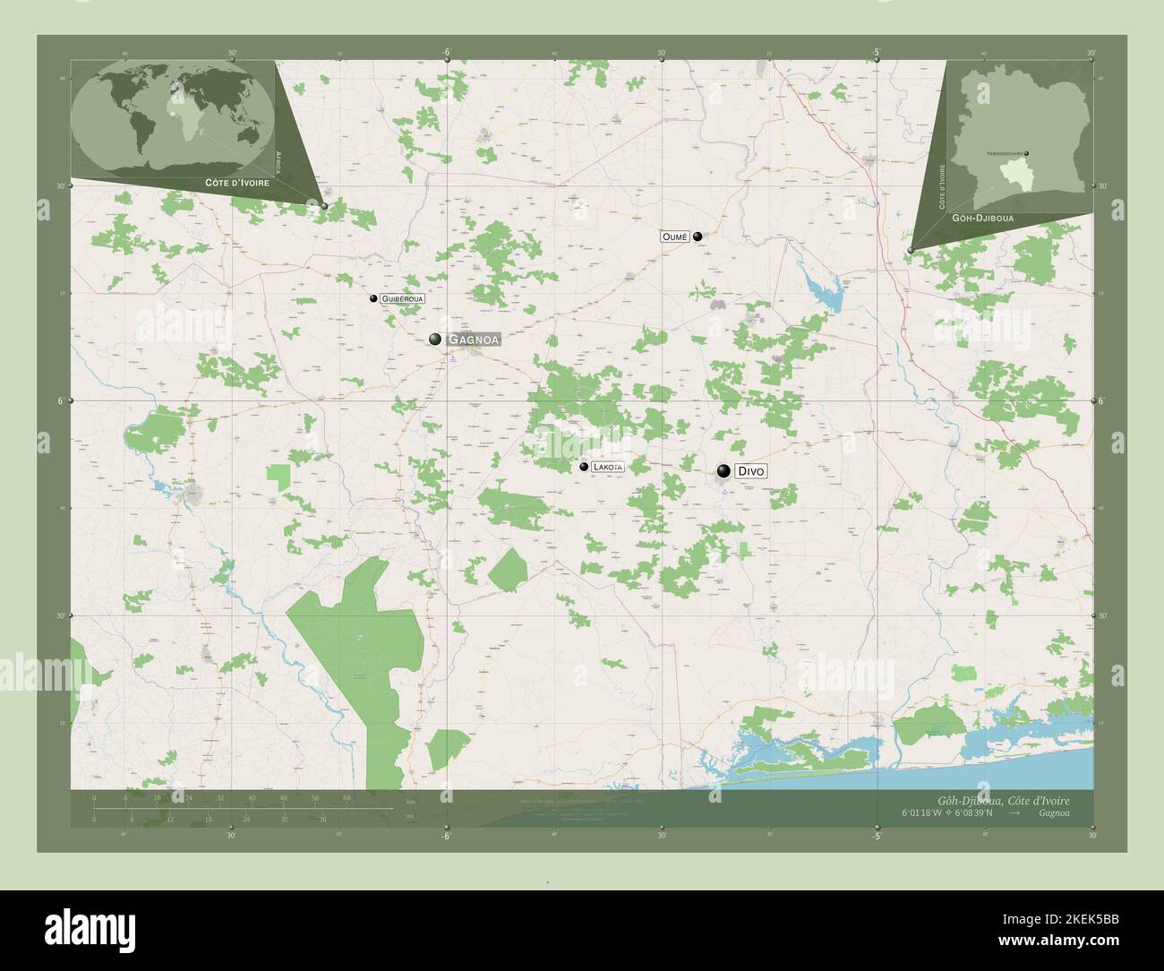 Goh-Djiboua, district of Cote d'Ivoire. Open Street Map. Locations and ...