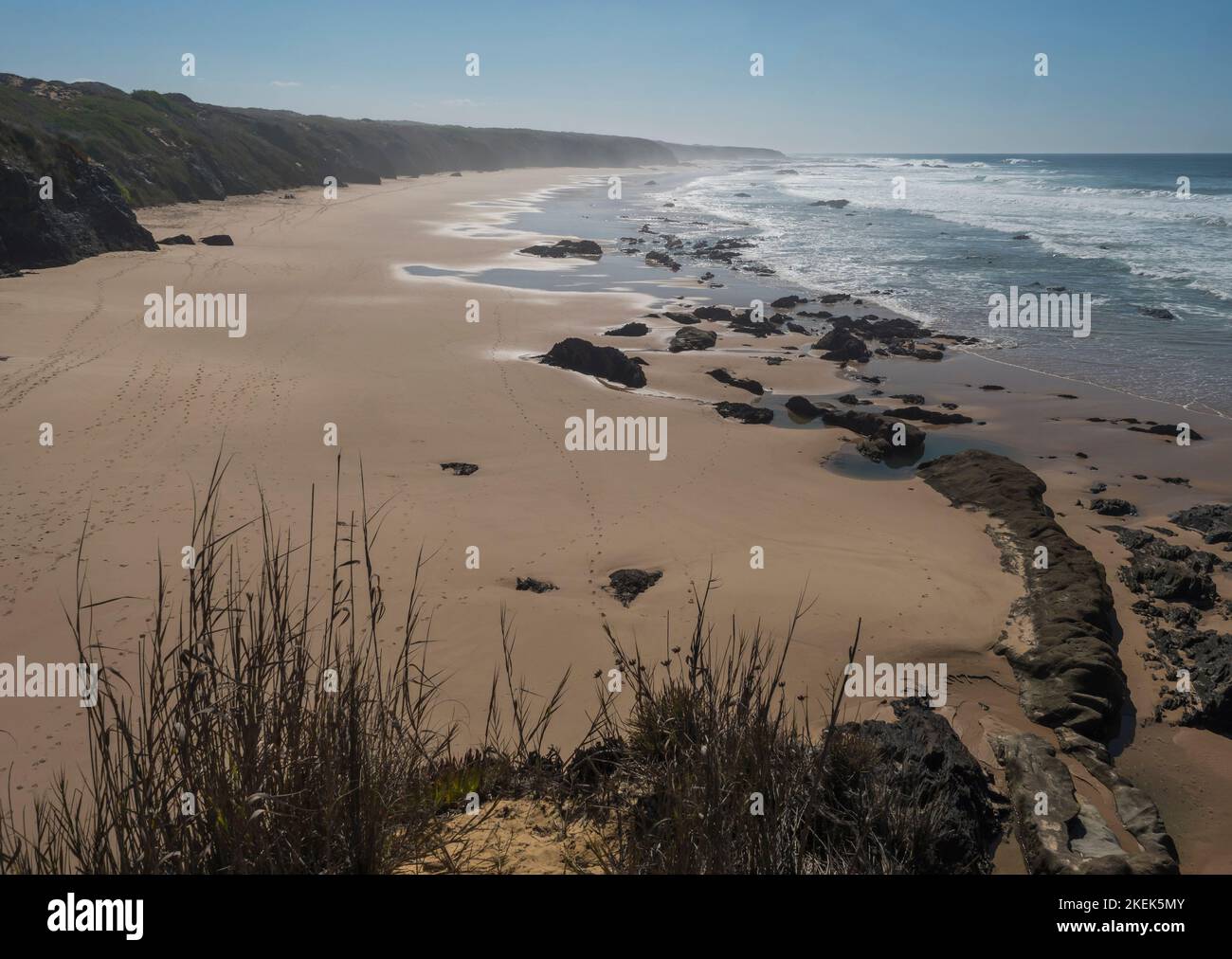 Aerial view of empty Praia do Brejo Largo beach with ocean waves and ...