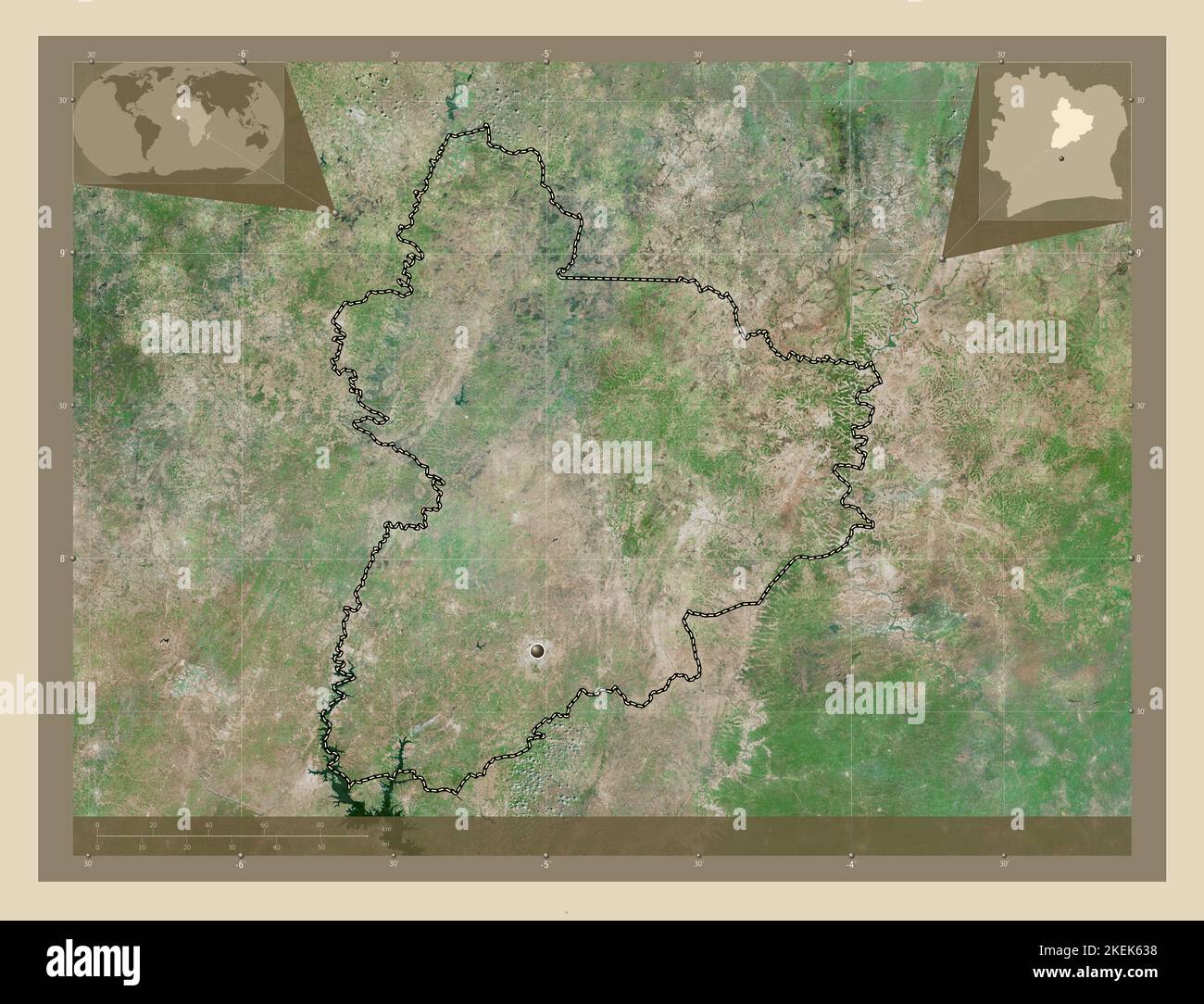Vallee du Bandama, district of Cote d'Ivoire. High resolution satellite ...