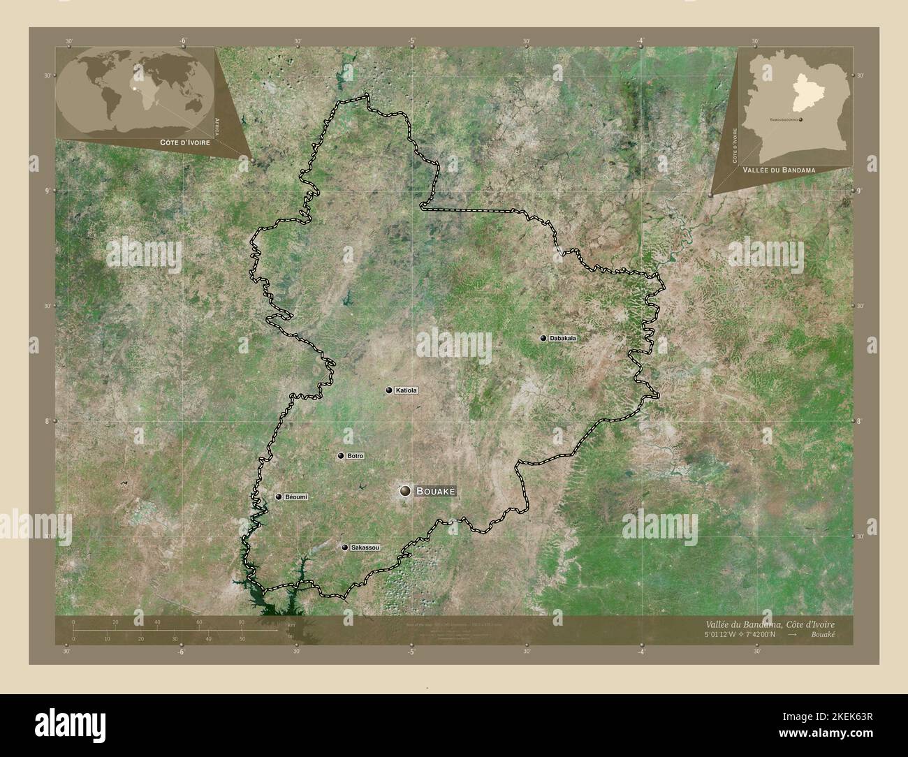 Vallee du Bandama, district of Cote d'Ivoire. High resolution satellite ...