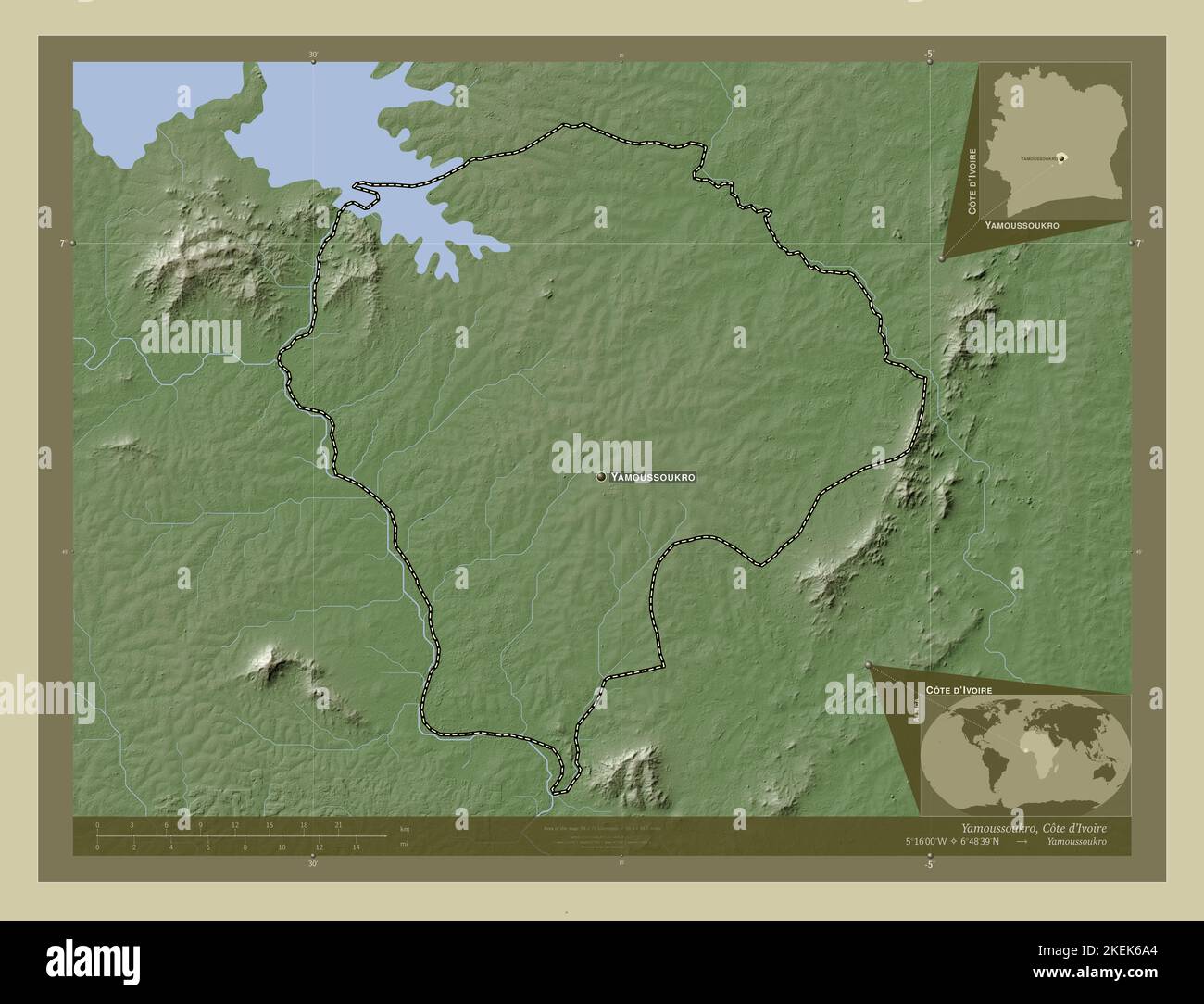 Yamoussoukro, autonomous district of Cote d'Ivoire. Elevation map ...