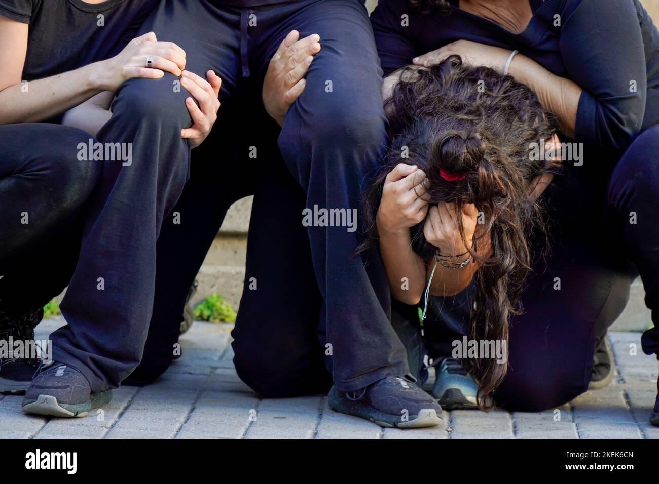 unrecognizable women actresses dressed in black representing fear Stock ...
