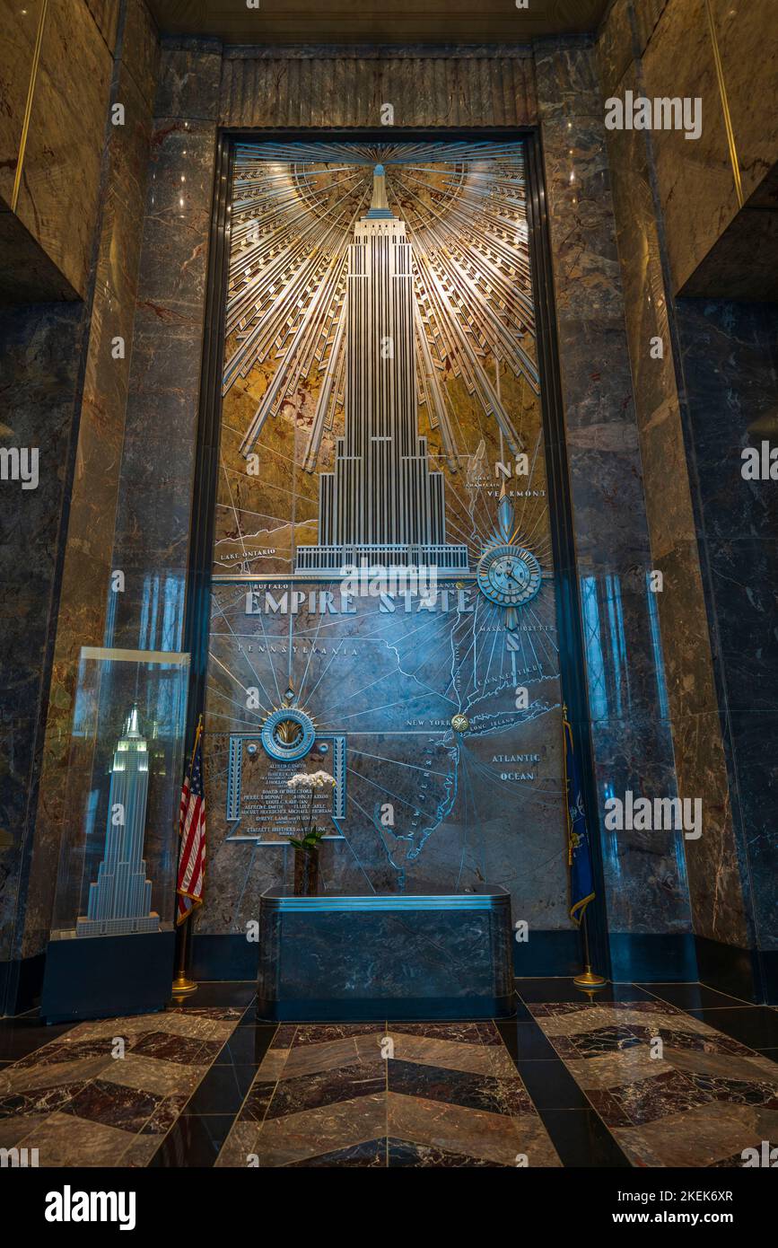 Interior view of Entrance Hall of Empire State Building. New York Stock ...