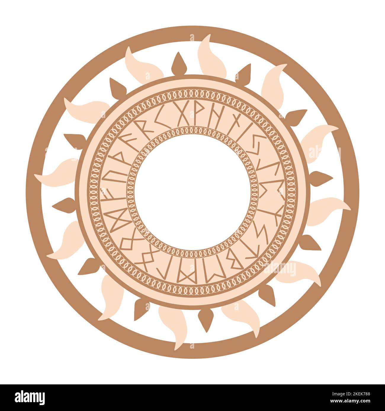Runic circle, an ancient symbol, decorated with Scandinavian patterns ...