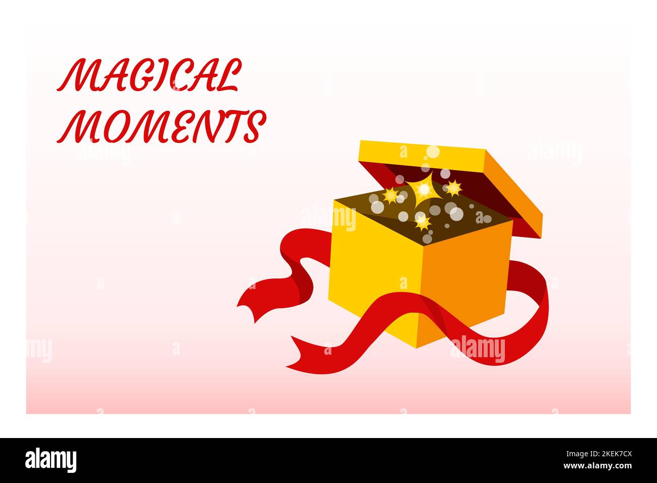 Open gift box with untied ribbon and glitter under lifted lid Stock ...