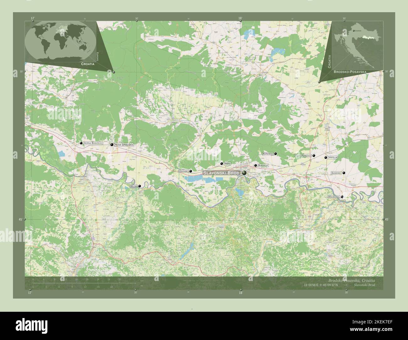 Brodsko-Posavska, county of Croatia. Open Street Map. Locations and ...