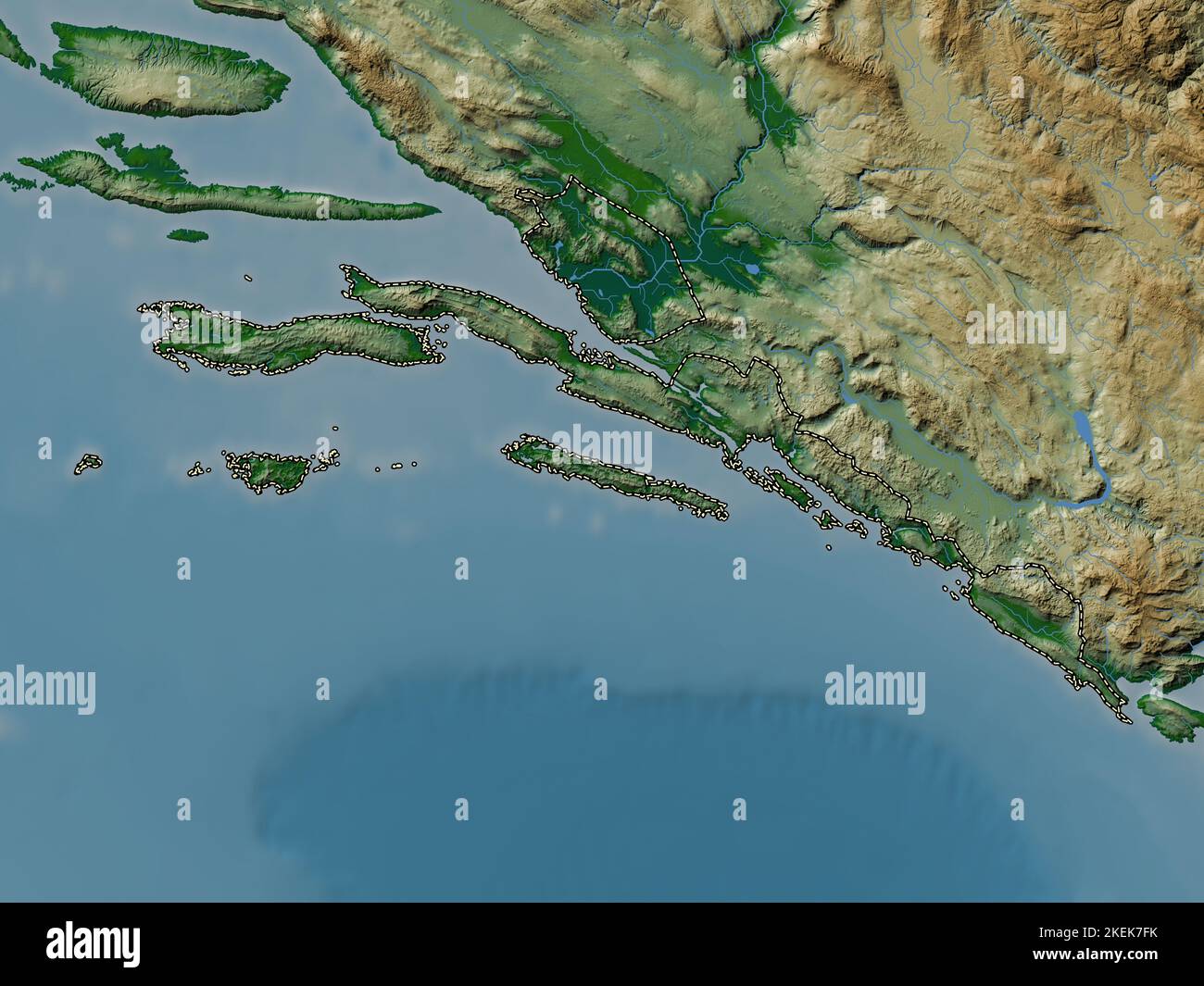 Dubrovacko-Neretvanska, county of Croatia. Colored elevation map with lakes and rivers Stock ...