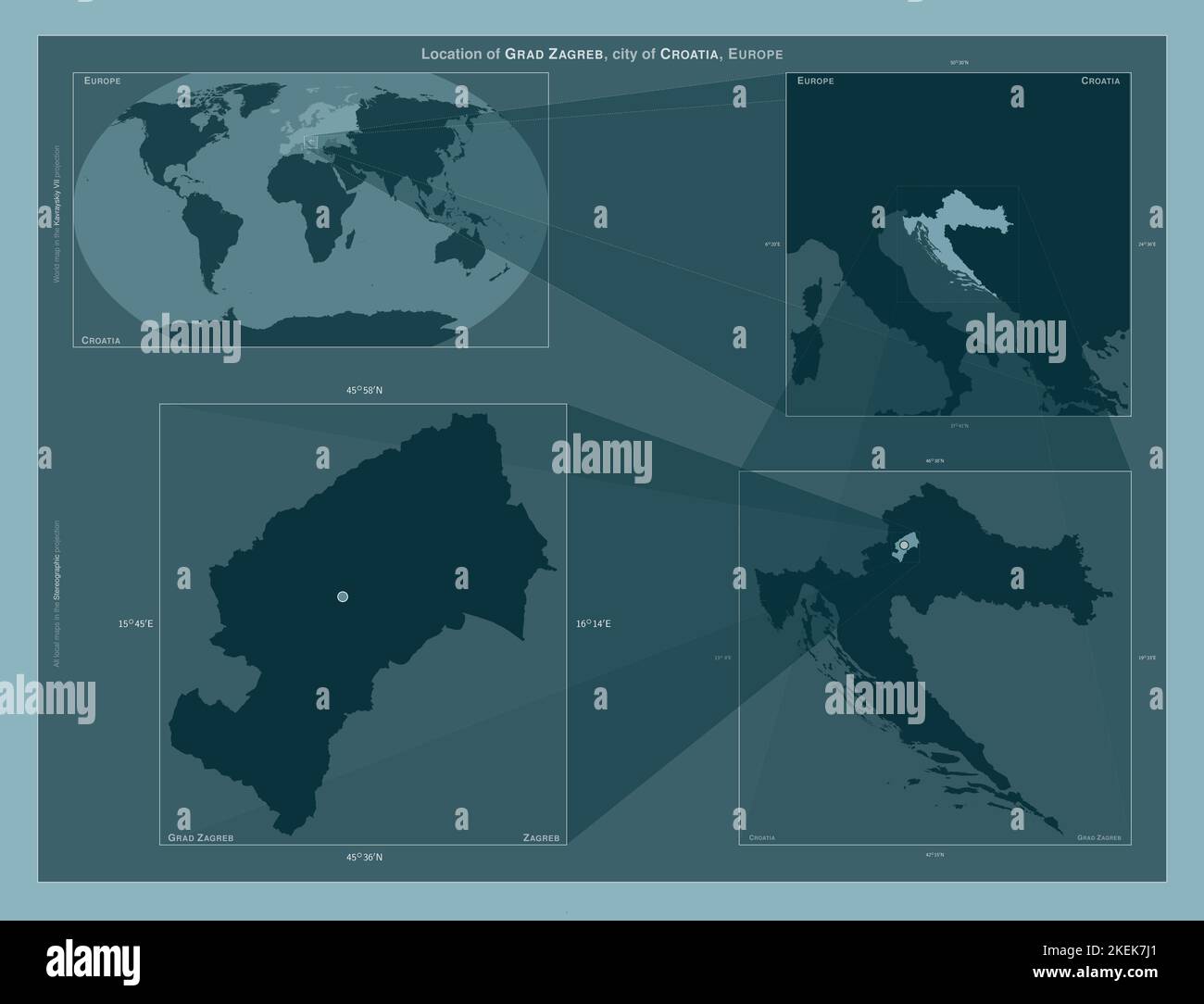 Grad Zagreb, city of Croatia. Diagram showing the location of the ...