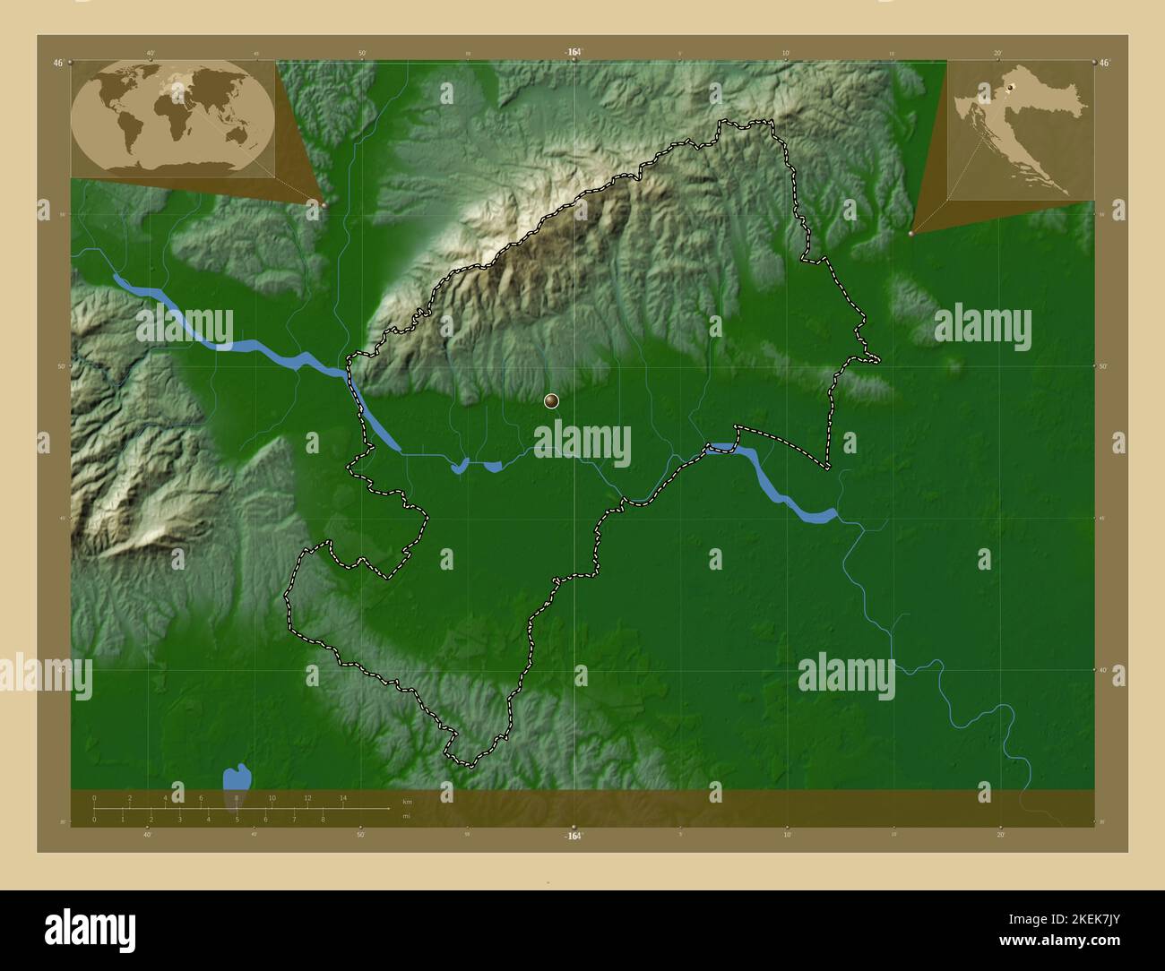 Grad Zagreb, city of Croatia. Colored elevation map with lakes and ...