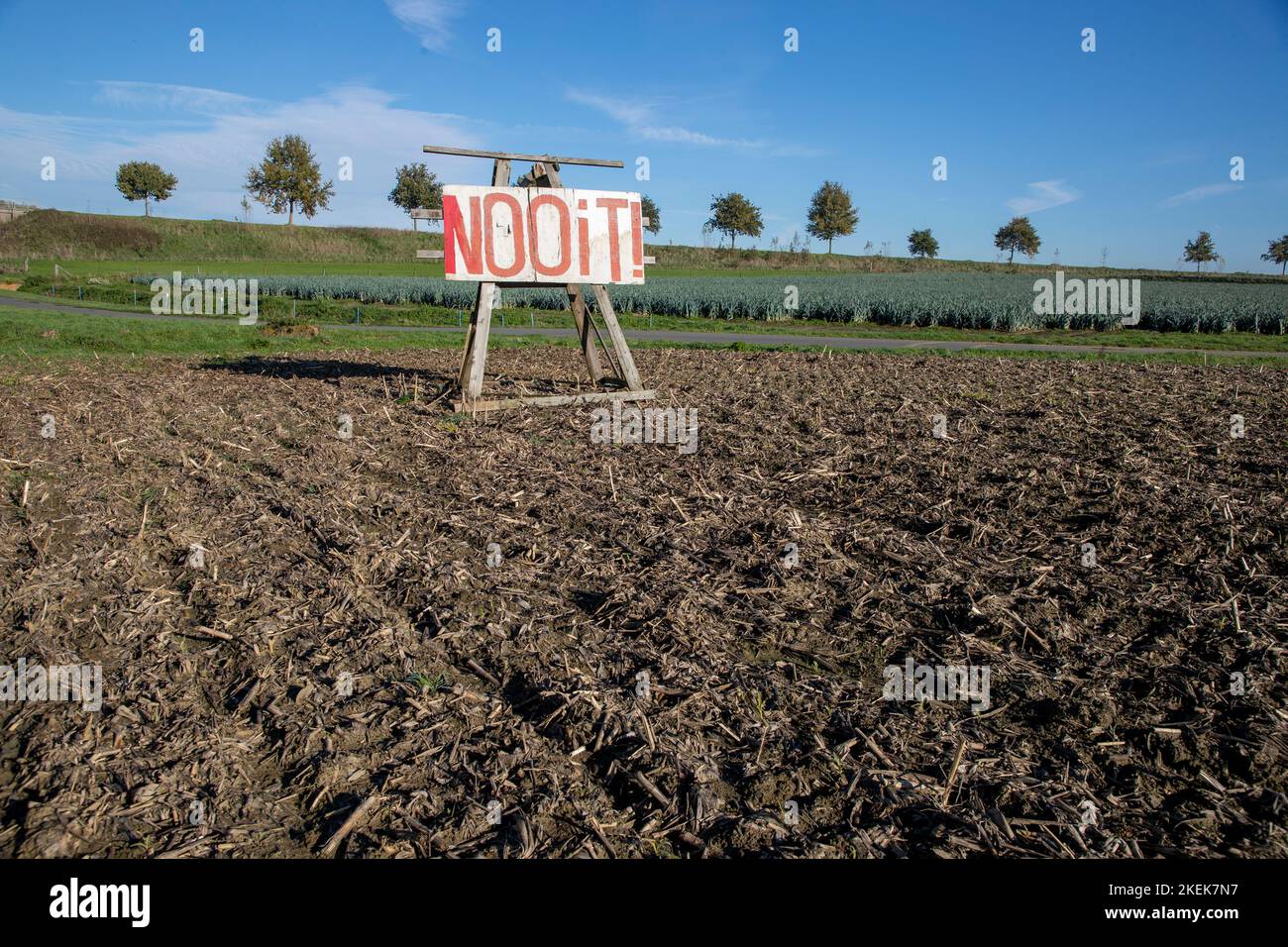 Illustration picture shows a message saying never, in a field in ...
