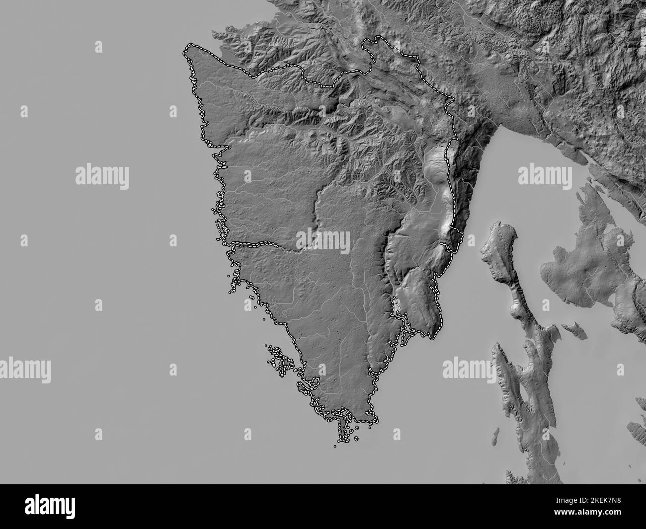 Istarska, county of Croatia. Bilevel elevation map with lakes and ...