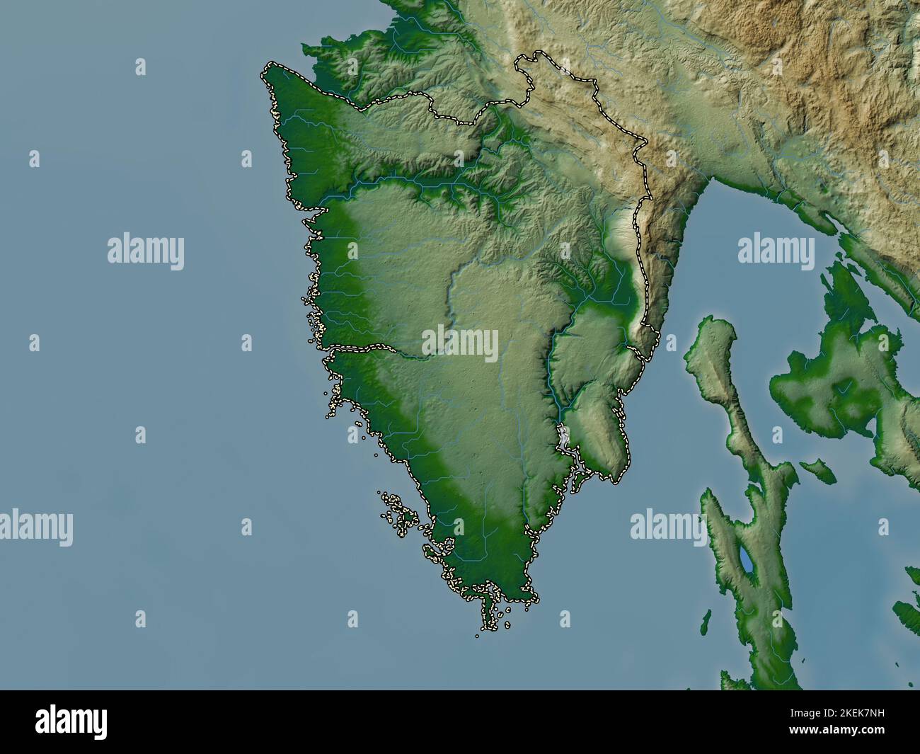 Istarska, county of Croatia. Colored elevation map with lakes and ...