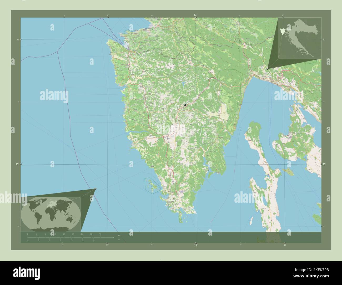 Istarska, county of Croatia. Open Street Map. Corner auxiliary location ...
