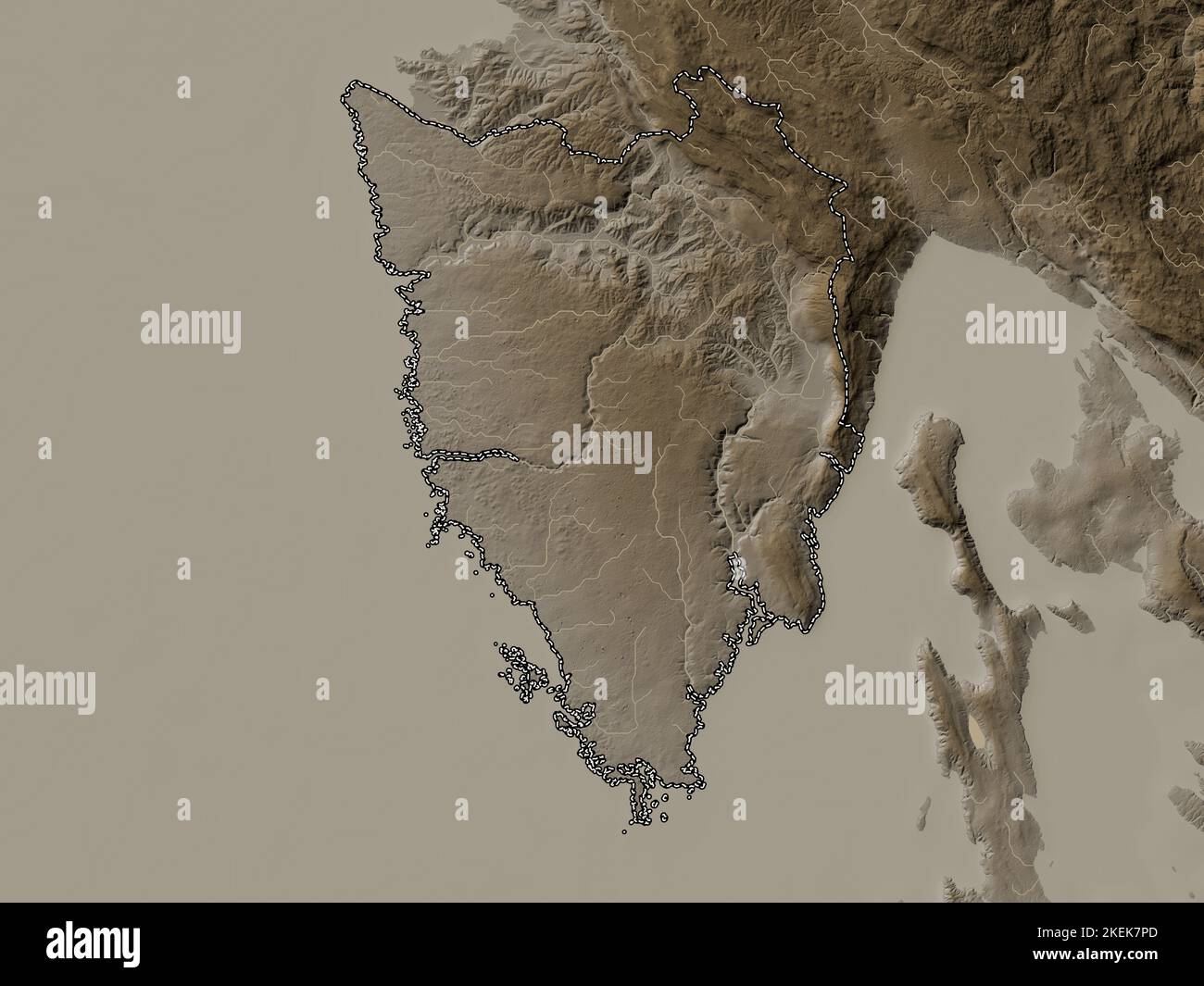 Istarska, county of Croatia. Elevation map colored in sepia tones with ...