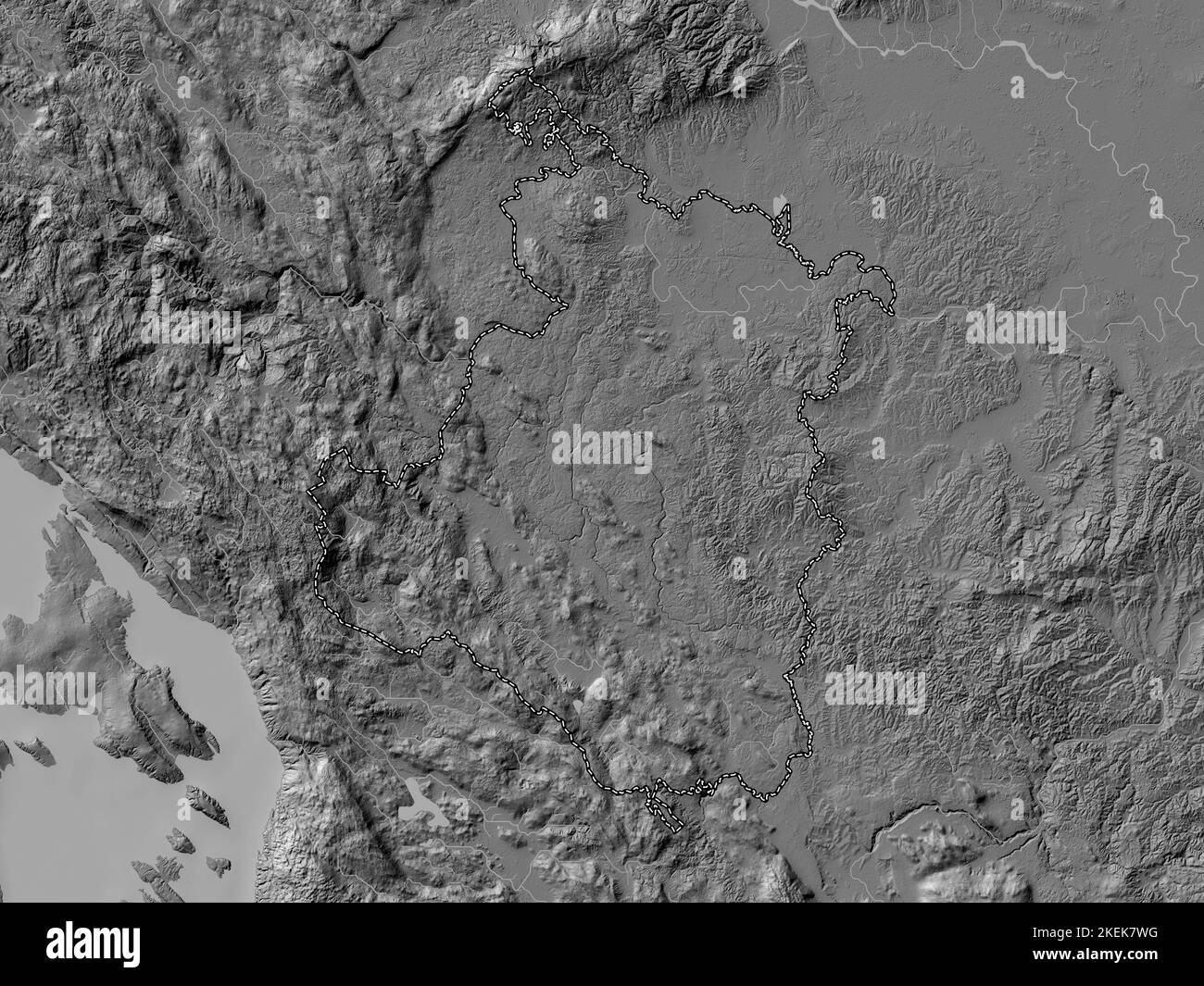 Karlovacka, county of Croatia. Bilevel elevation map with lakes and ...