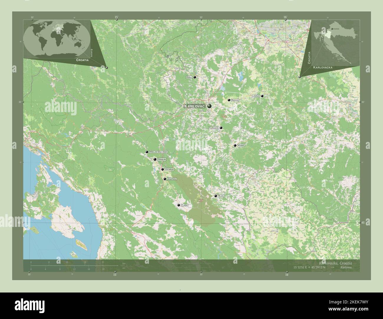 Karlovacka, county of Croatia. Open Street Map. Locations and names of ...