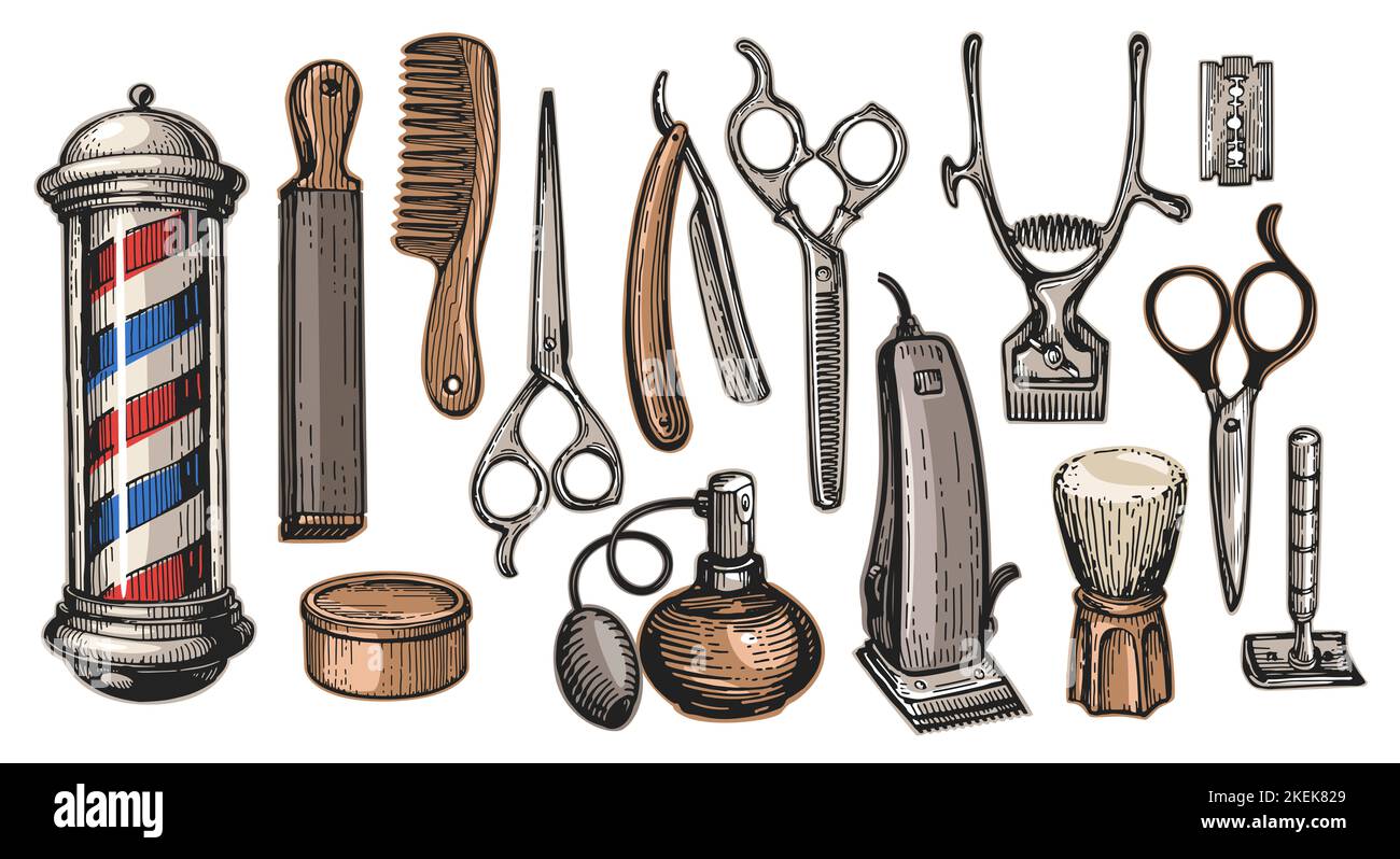 Barber retro tools for cutting hair, beard and mustache. Vintage ...