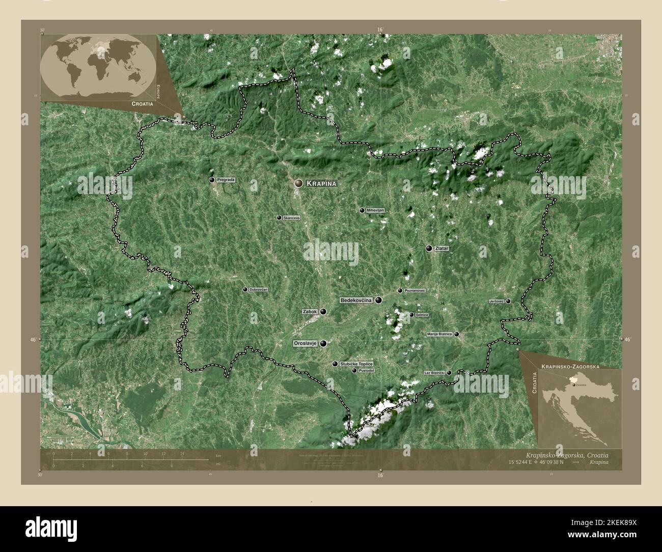 Krapinsko-Zagorska, county of Croatia. High resolution satellite map ...