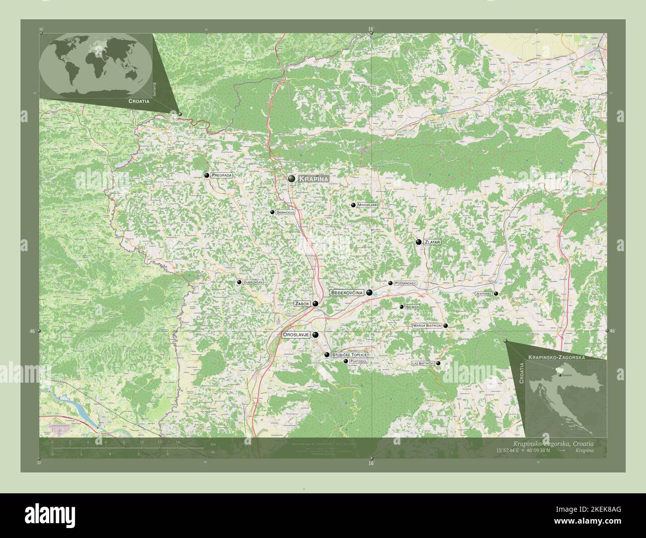 Krapinsko-Zagorska, county of Croatia. Open Street Map. Locations and ...