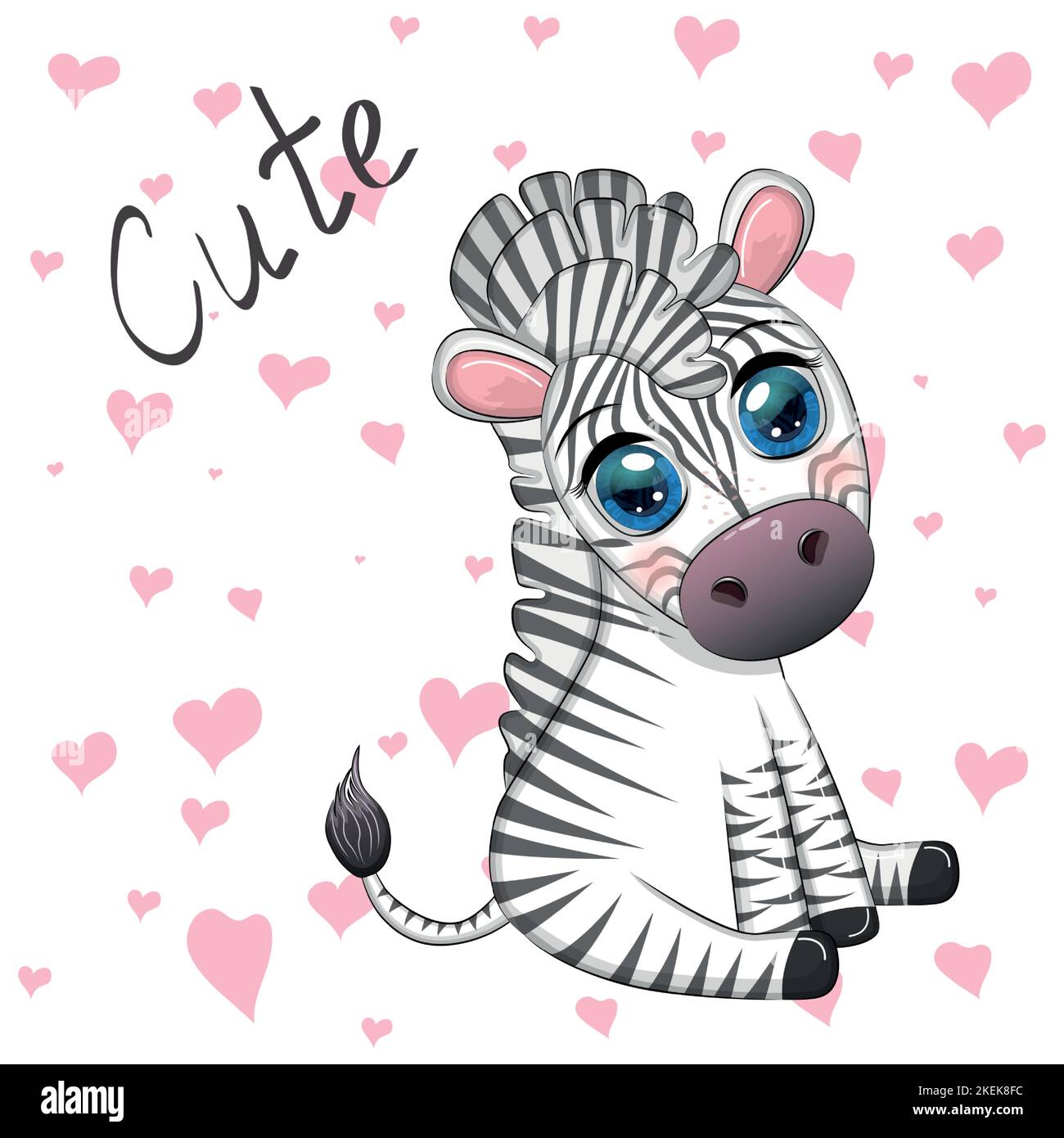 Cute cartoon zebra is sitting and waving its tail. Children's character ...