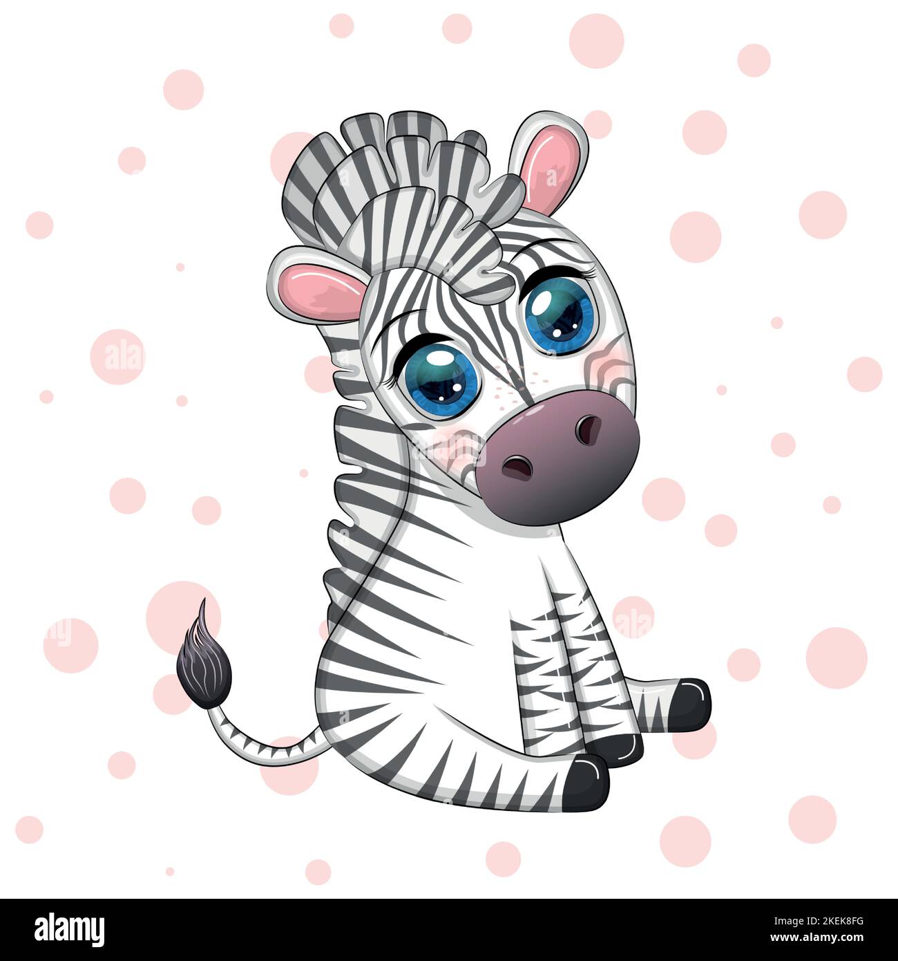 Cute cartoon zebra is sitting and waving its tail. Children's character ...