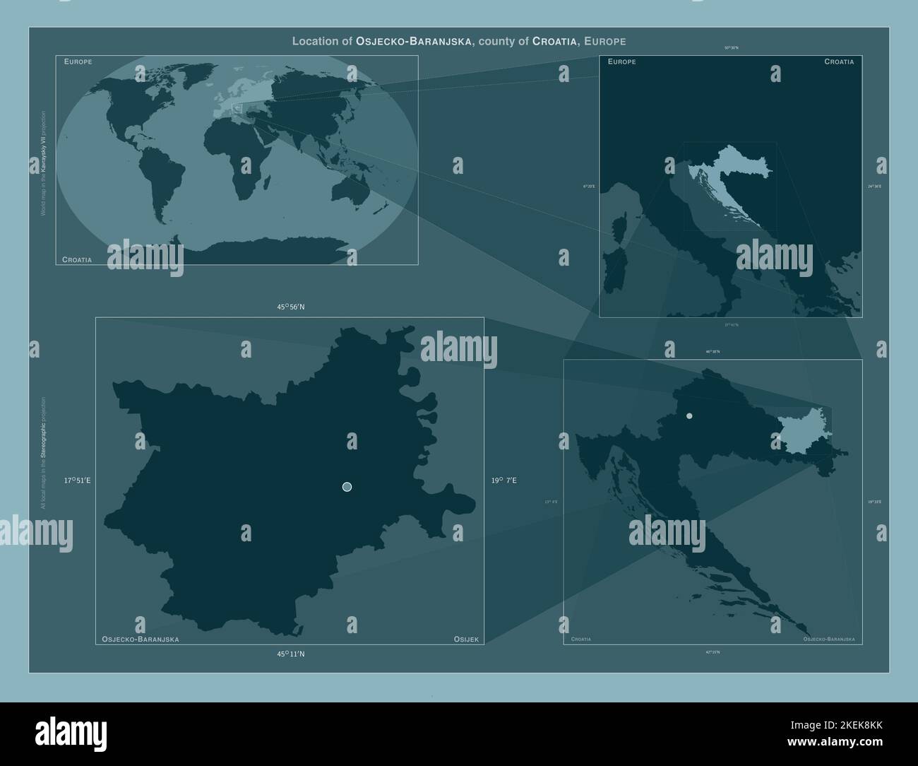 Osjecko-Baranjska, county of Croatia. Diagram showing the location of ...
