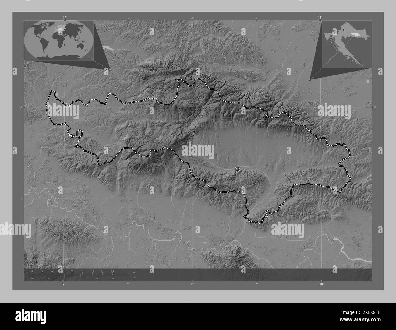 Pozesko-Slavonska, county of Croatia. Grayscale elevation map with ...