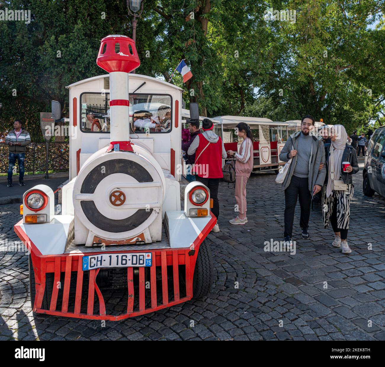 The little tourist Road Train of Montmartre, Paris, France Stock Photo ...