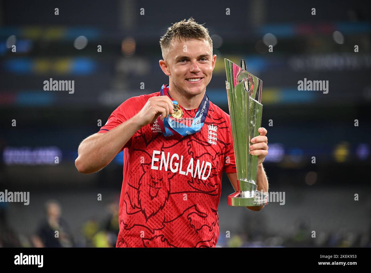 England’s Sam Curran celebrates his ‘Man of the Match’ following the ...