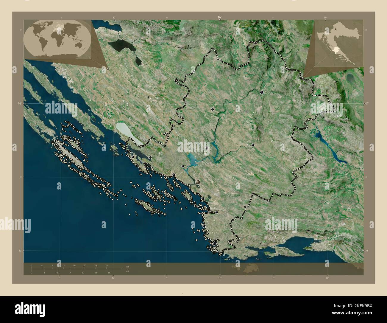 Sibensko-Kninska, county of Croatia. High resolution satellite map ...