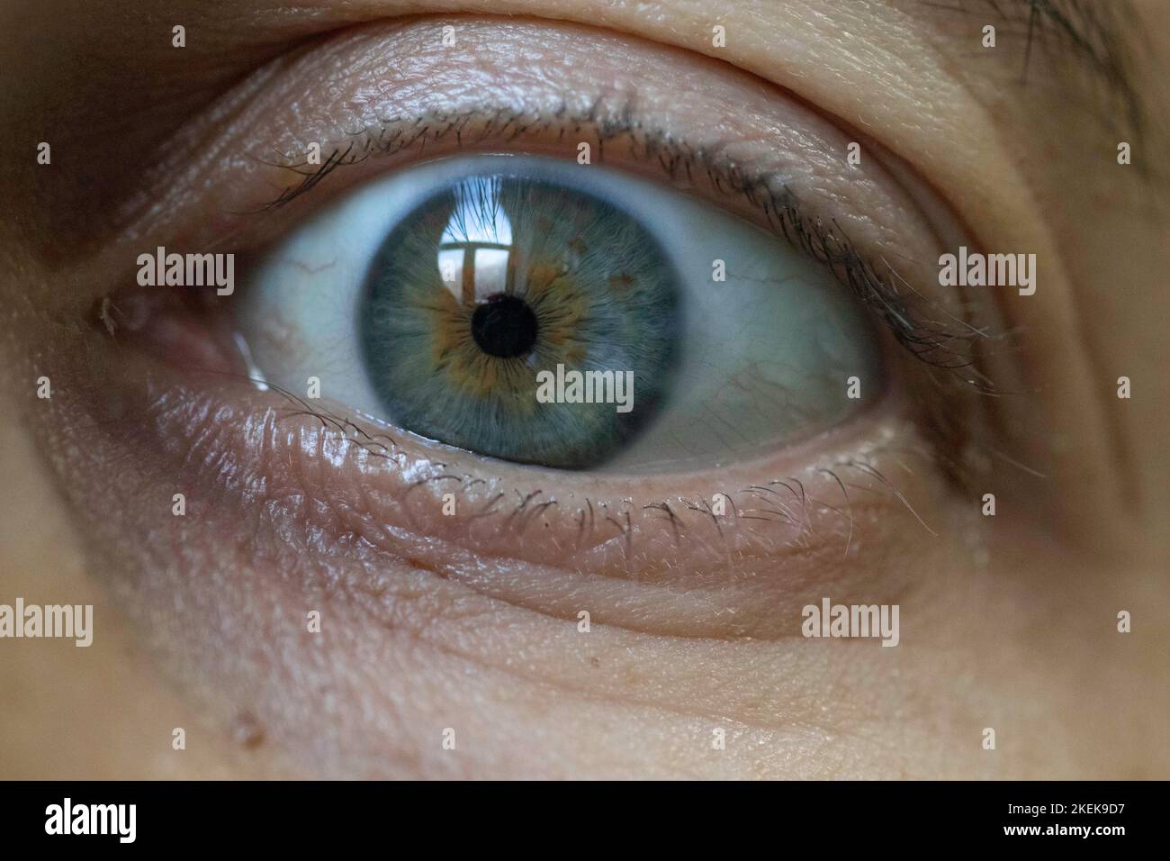 eye close-up on a face that is not young, eyes with poor vision ...