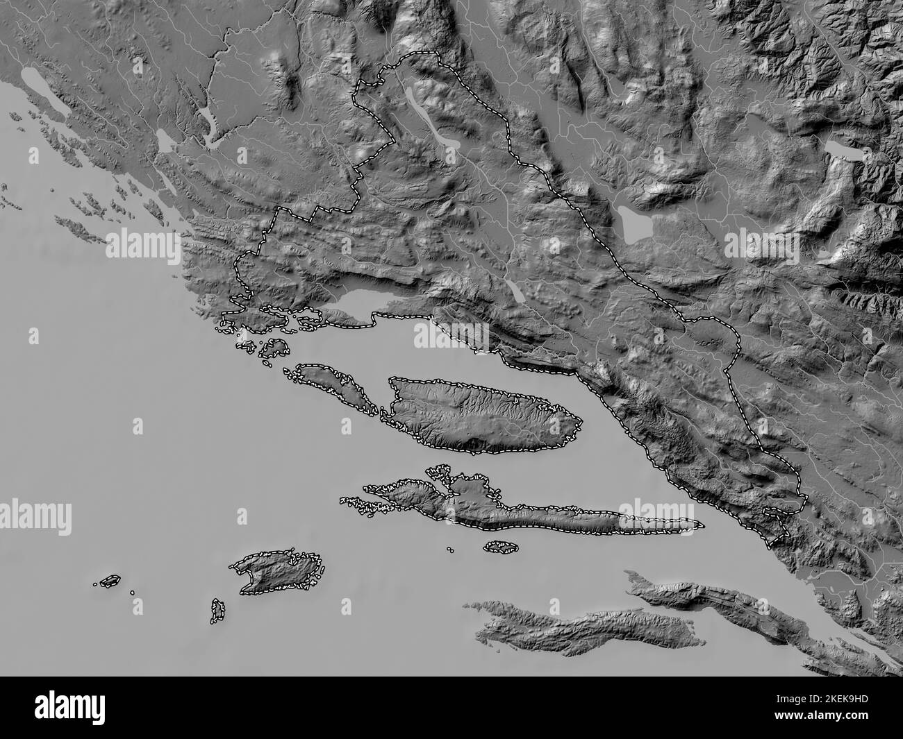Splitsko-Dalmatinska, county of Croatia. Bilevel elevation map with ...