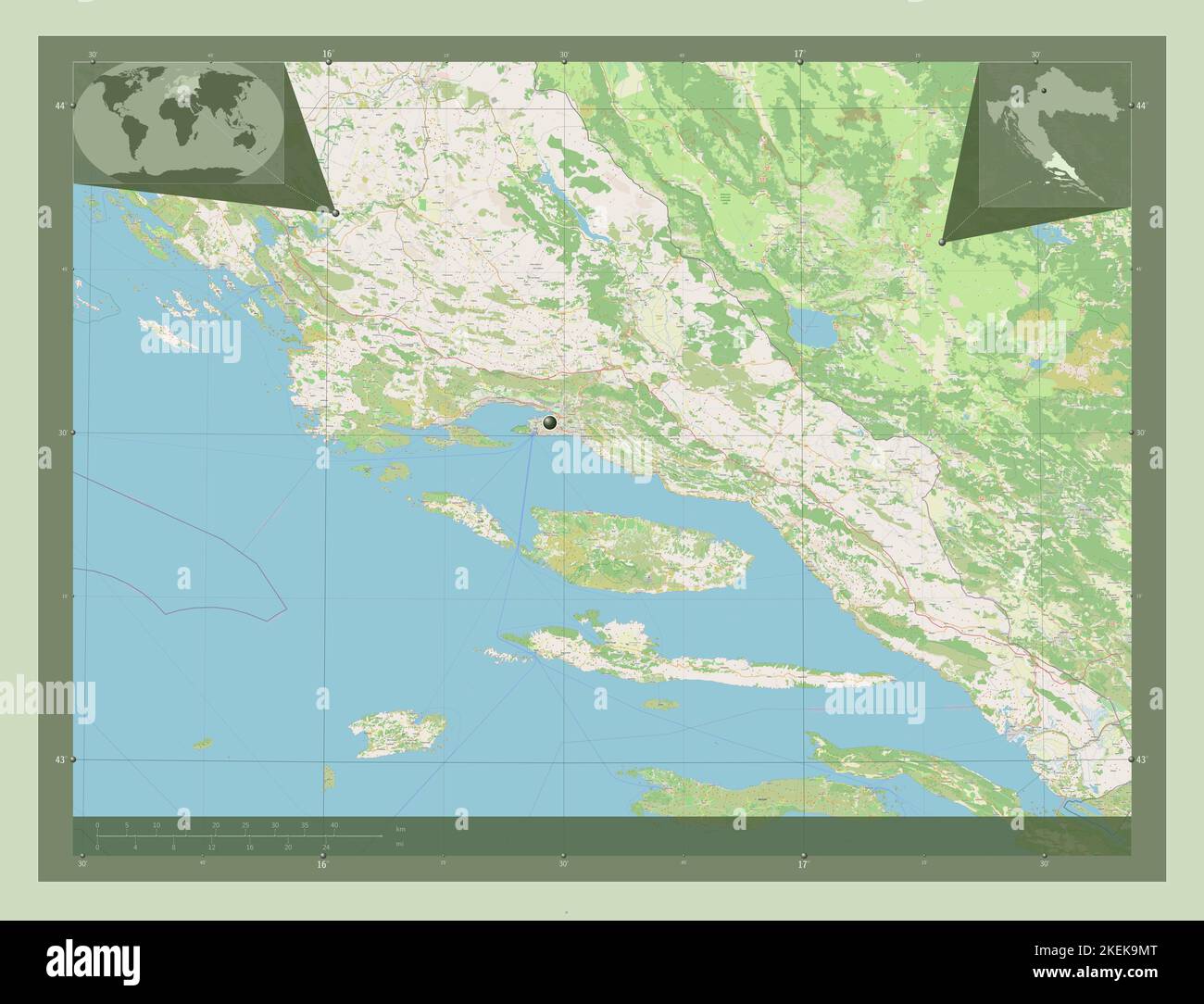 Splitsko-Dalmatinska, county of Croatia. Open Street Map. Corner ...