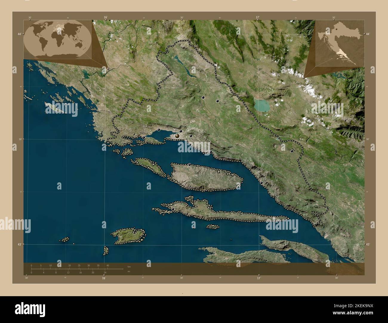 Splitsko-Dalmatinska, county of Croatia. Low resolution satellite map ...