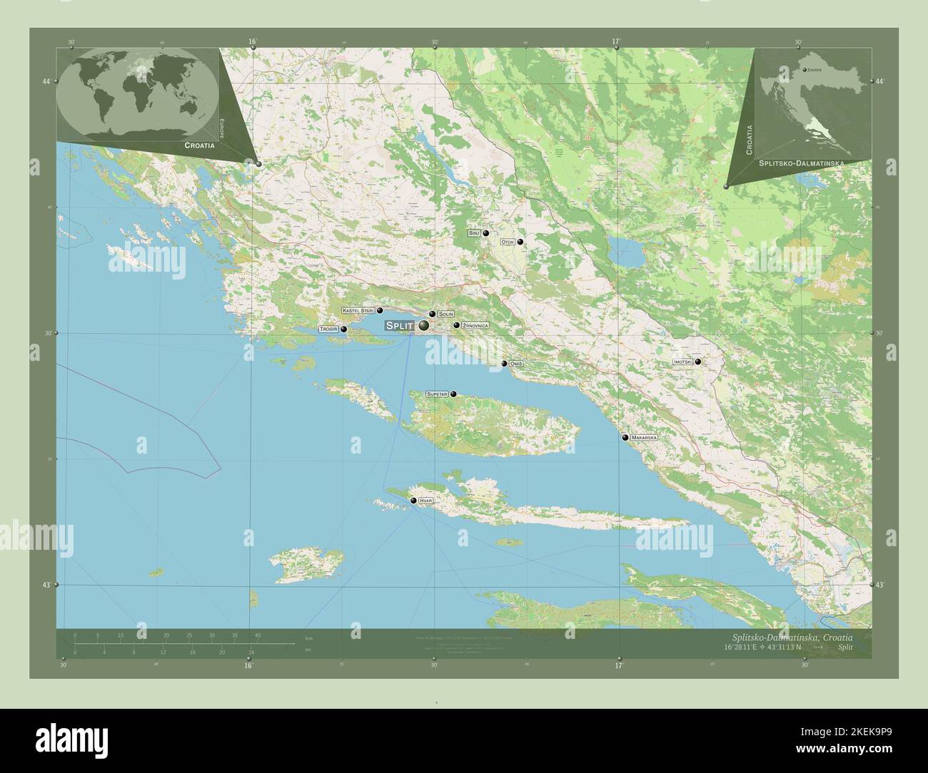 Splitsko-Dalmatinska, county of Croatia. Open Street Map. Locations and ...